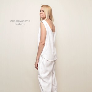 White Linen Tops in V Neck Linen Tank Top Loose Fit Blouse - Etsy