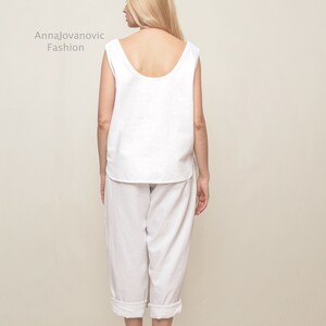 White Linen Tops in V Neck Linen Tank Top Loose Fit Blouse | Etsy