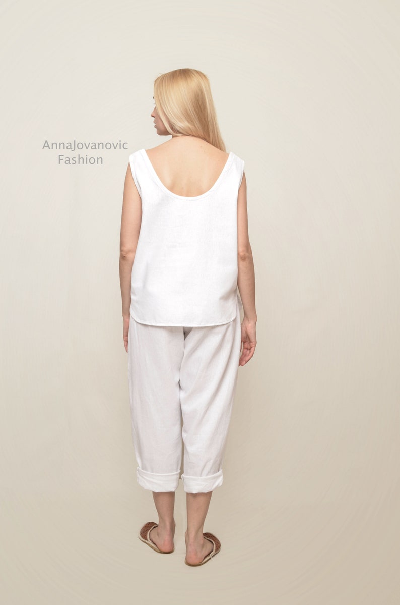 White Linen Tops in V Neck Linen Tank Top Loose Fit Blouse | Etsy