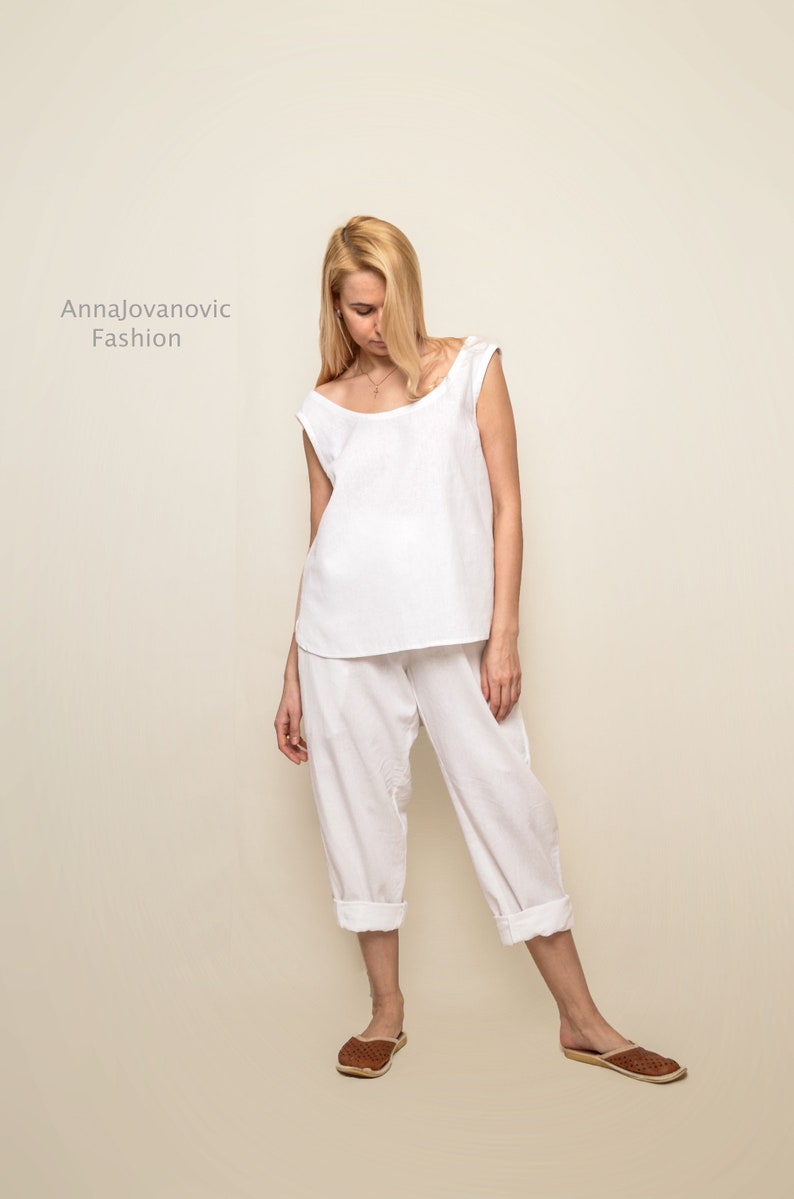White Linen Tops in V Neck Linen Tank Top Loose Fit Blouse | Etsy