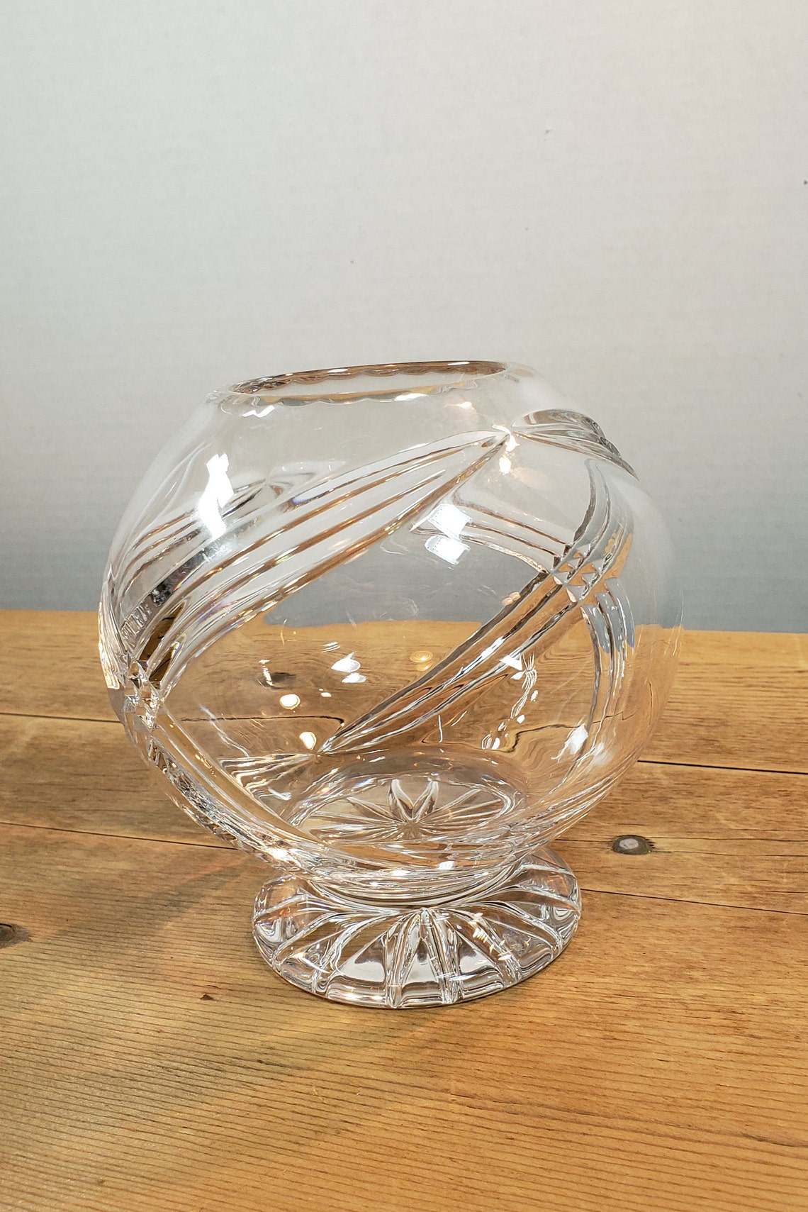 Vintage Crystal Rose Bowl Cut Glass Bowl Round Vase Vintage | Etsy