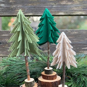 Set of 3 Rustic Felt Evergreen Tree Decoration - Etsy