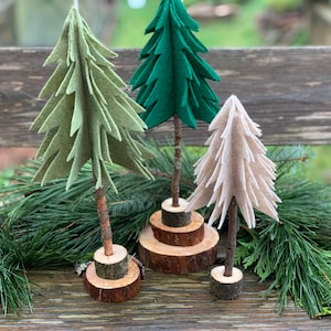 Set of 3 Rustic Felt Evergreen Tree Decoration - Etsy