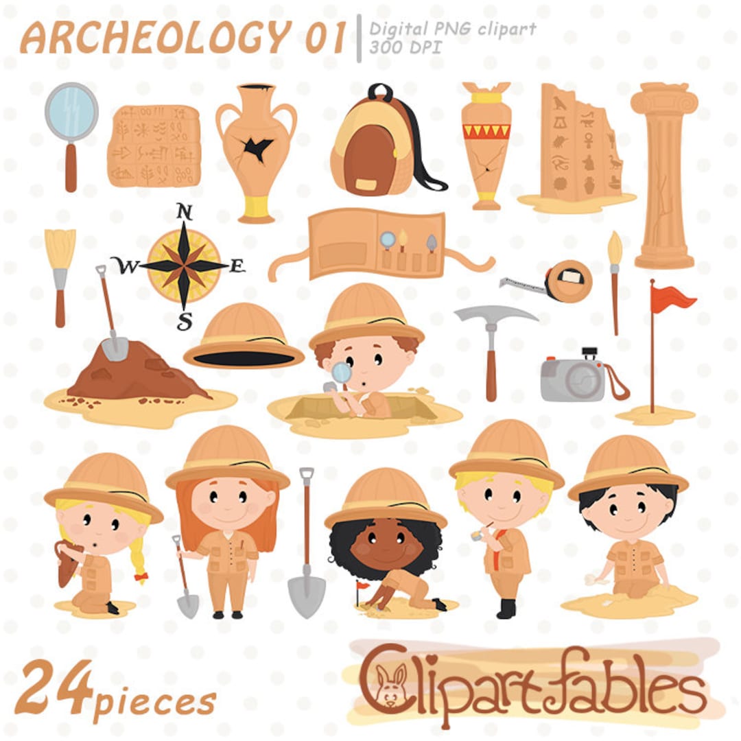 ARCHEOLOGY Clipart, Historical Dig Clip Art, Explorer Kids, Ancient ...