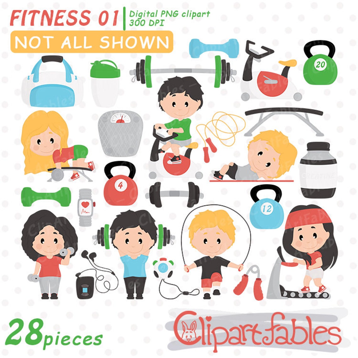 Cute FITNESS Clipart, Gym Clip Art Set, Workout, Yoga, Health Exercise ...