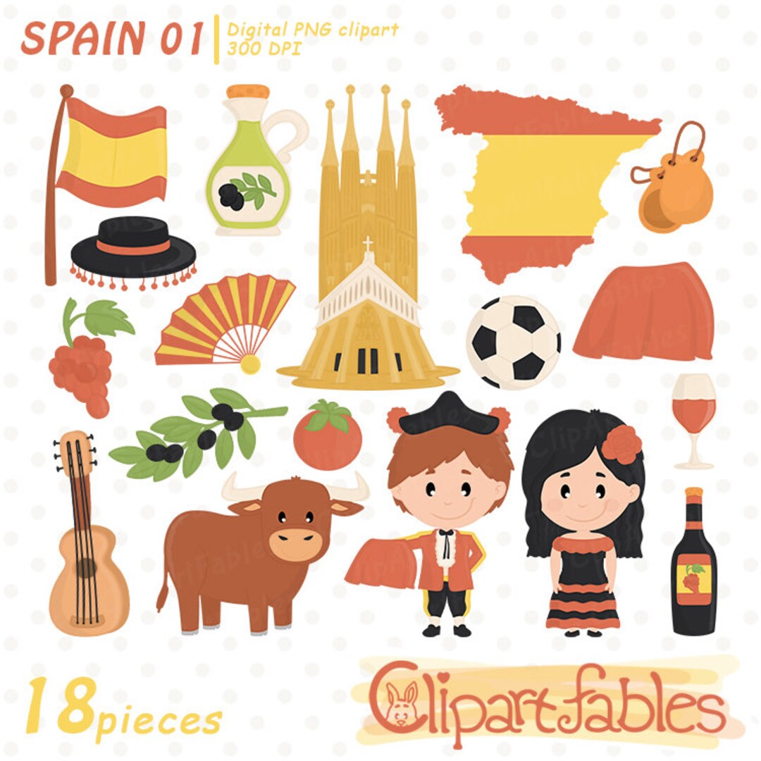 Cute SPAIN clipart Español Toreador clipart Spanish Guitar - Etsy España