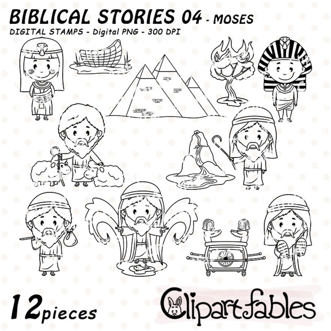MOSES Digital Stamps, Story of Moses, Ten Commandments, Biblical Story ...