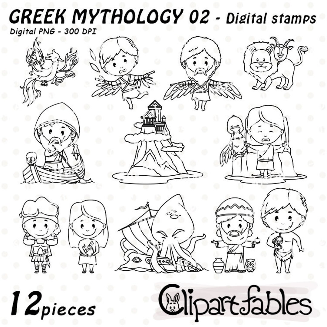 GREEK MYTHOLOGY 2 Digital Stamps, Ancient Greece, Kraken, Olympus ...