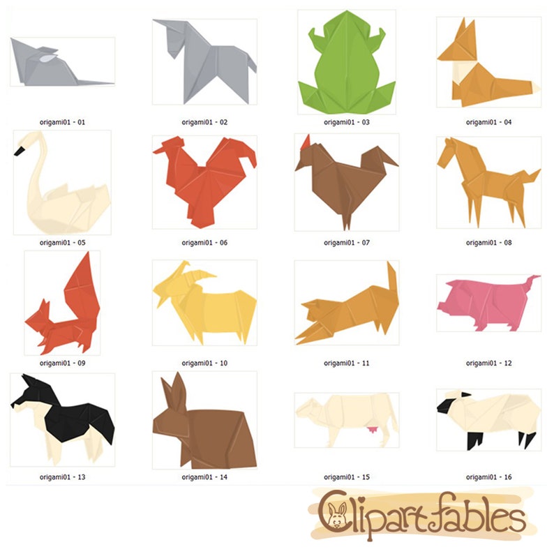 ORIGAMI ANIMALS Clipart, Farm Animals, Japanese Origami Papers ...