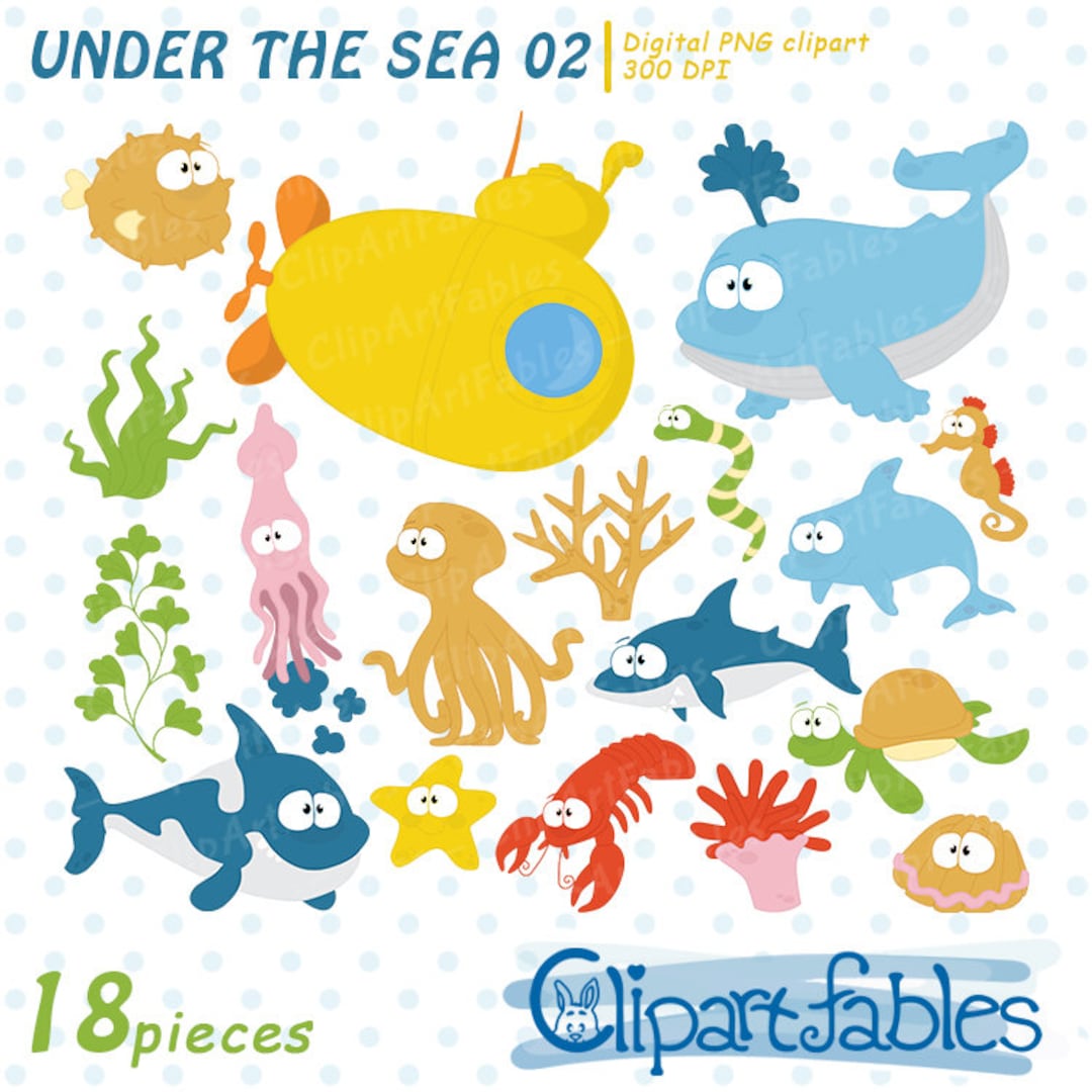 SEA ANIMALS Clipart, Nautical Clip Art, Digital Clip Art Graphics ...