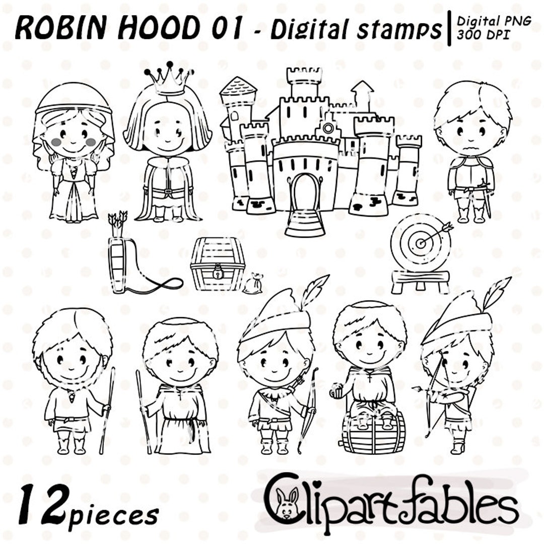 ROBIN HOOD Digital Stamps, Middle Age Line Art, English History, Prince ...