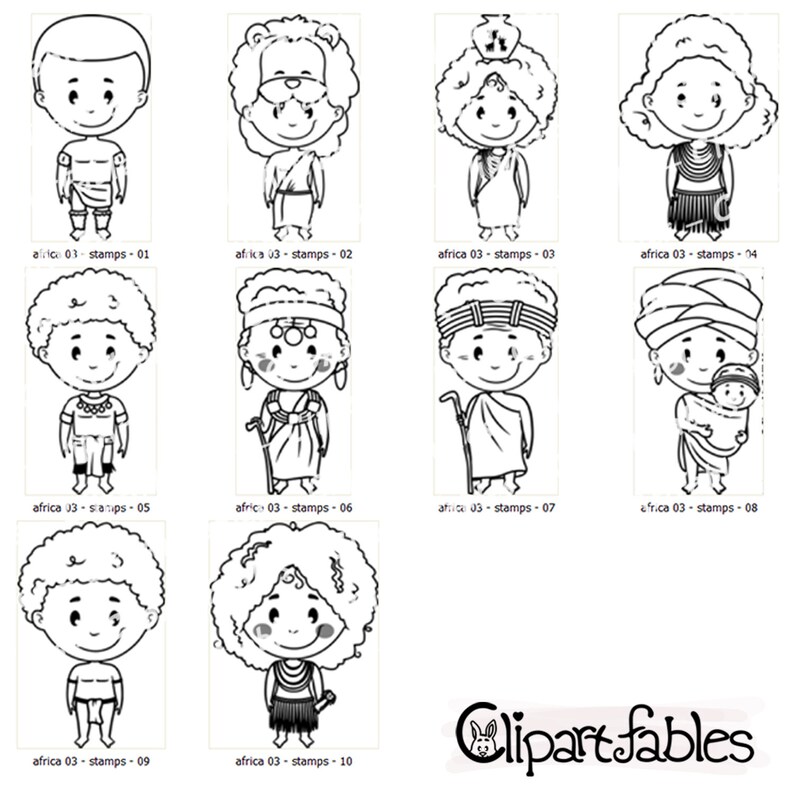 AFRICAN FAMILY Digital Stamps Zulu Tribe Outline African | Etsy