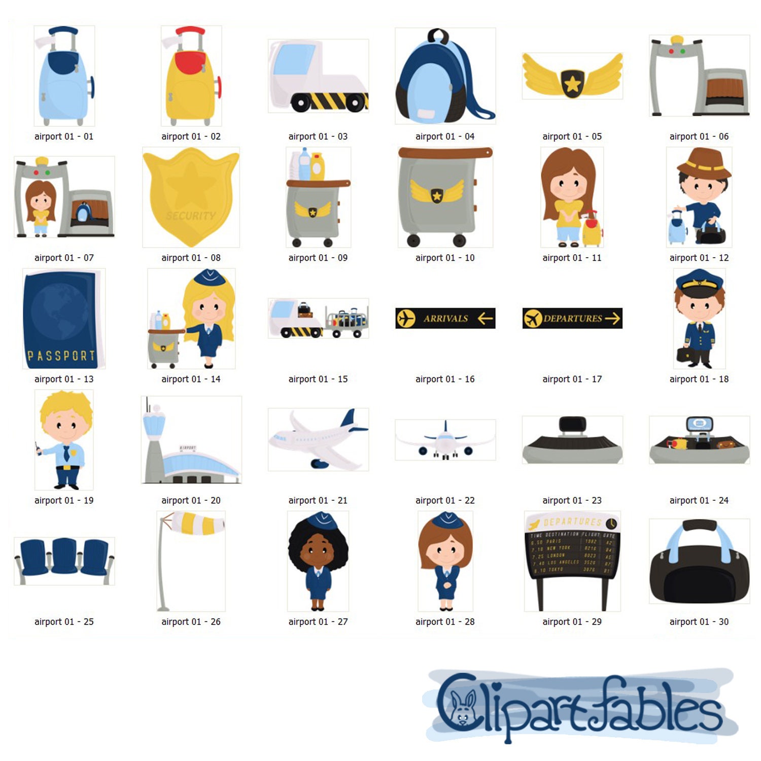 Cute AIRPORT Clipart, Pilot and Stewardess Clip Art Set, Aircraft ...