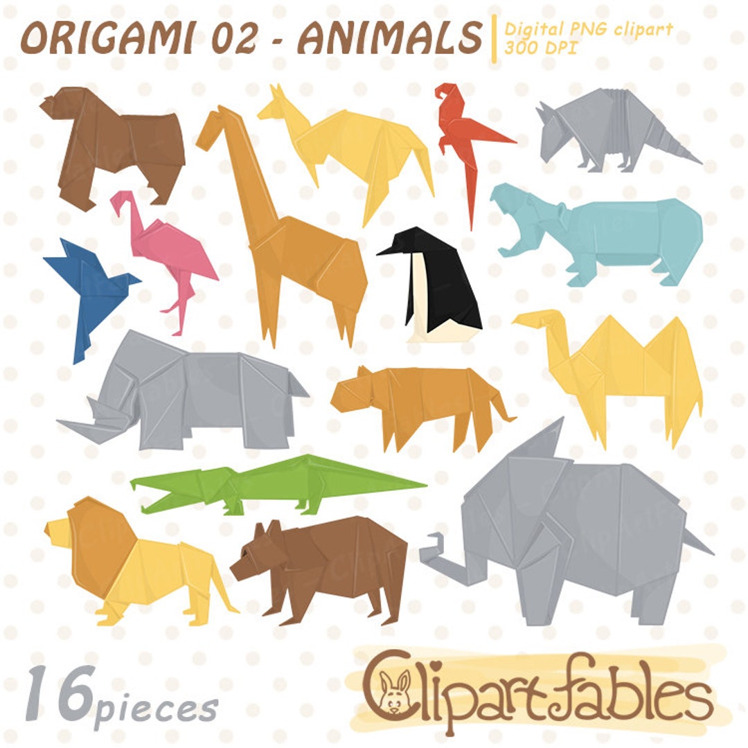 ORIGAMI ANIMALS - Clip Art Set, Safari Animals, Oriental Culture ...