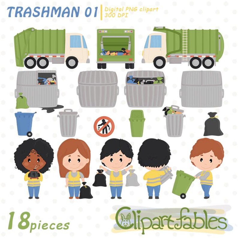 TRASHMAN Clipart, Garbage Collector Clip Art, Garbage Truck, Recycling ...