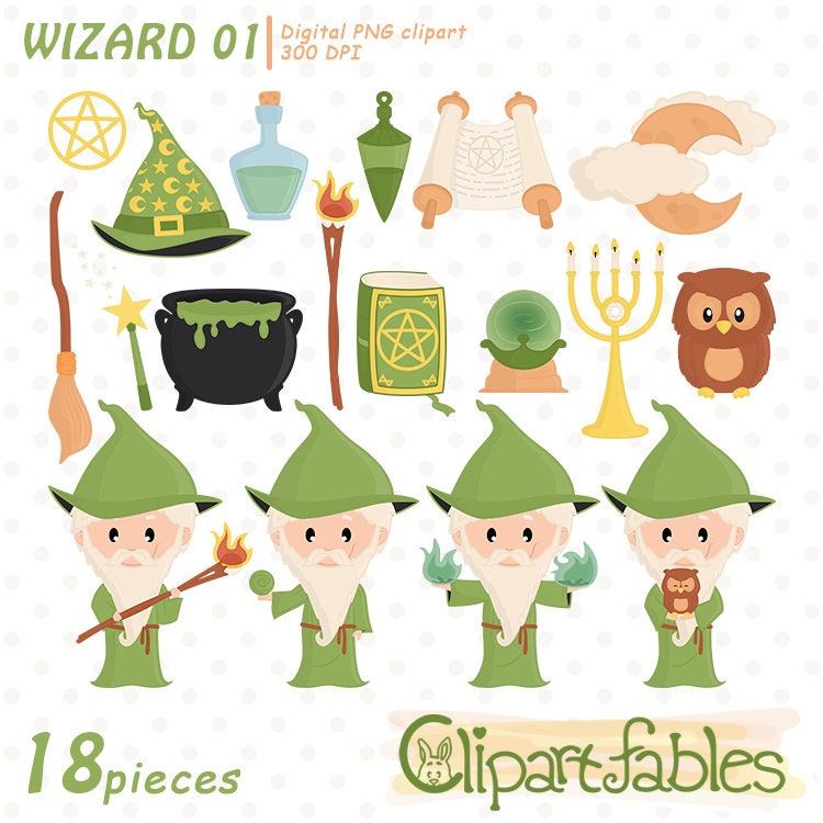 WIZARD Clipart, Medieval, Fairy, Magic Clip Art, Wizard Graphics, Magic ...