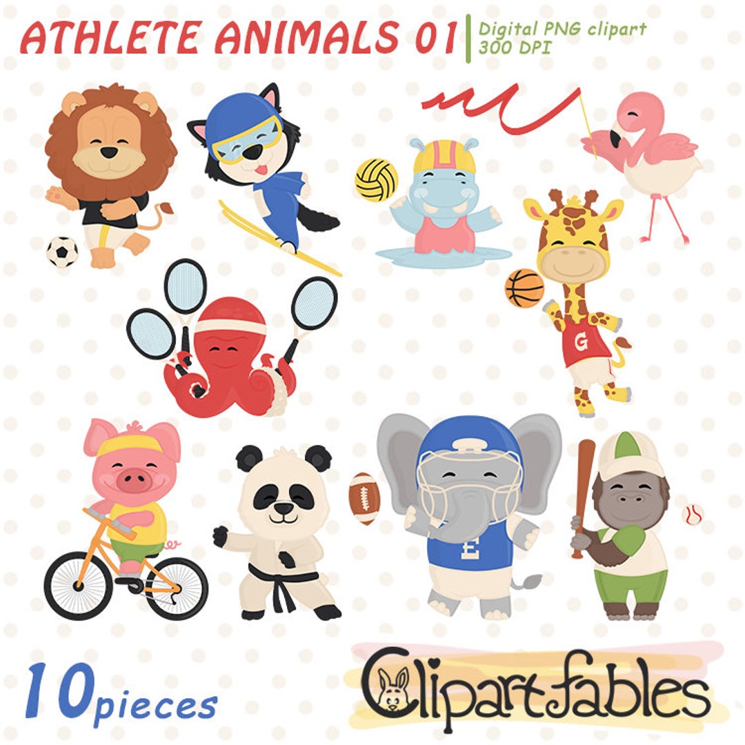 ATHLETE ANIMALS Clipart, Funny Animals Doing Exercise, Sport Clip Art ...