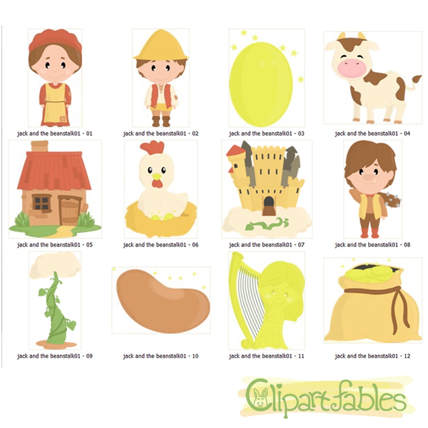JACK and the BEANSTALK Clipart, Fairy Tale Clip Art, Nursery, Storybook ...