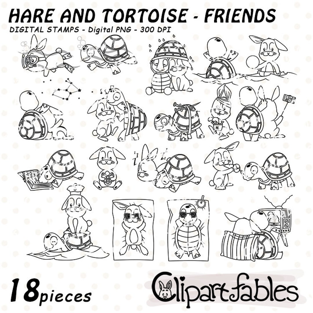 HARE and TORTOISE Digital Stamps, Friendship and Love, Funny Animals ...