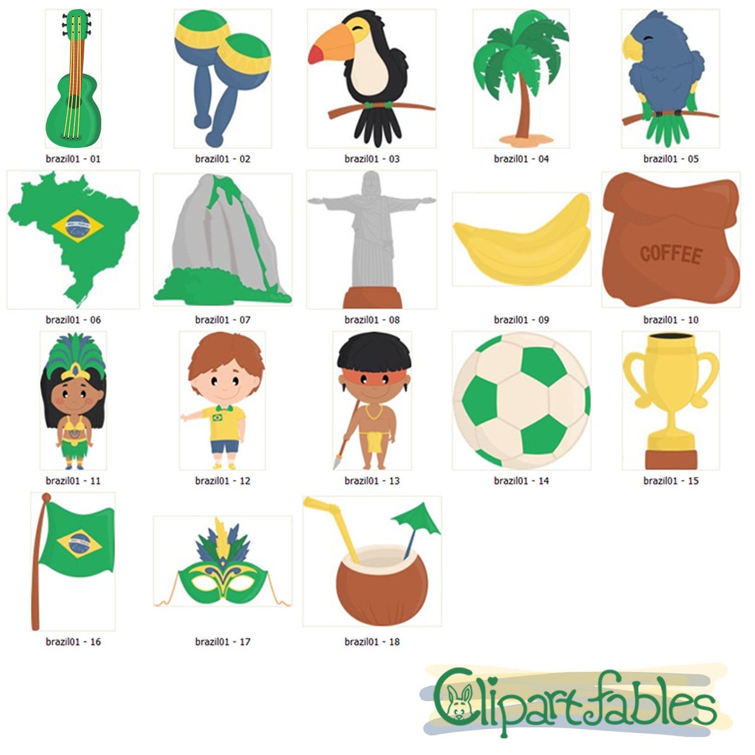 BRAZIL Clipart, Brazilian Clip Art, Rio De Janeiro, Christ the Redeemer ...