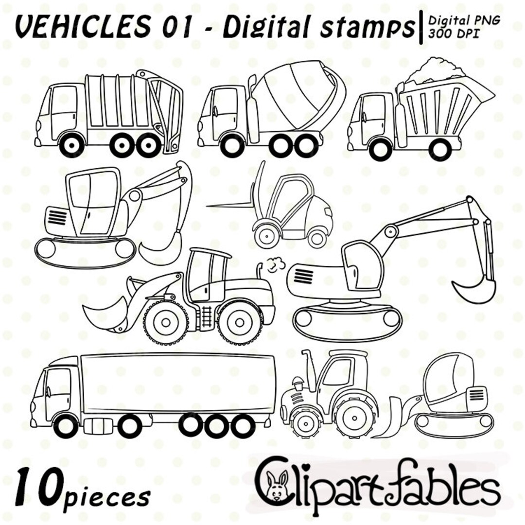 UNDER CONSTRUCTION Digital Stamps, Cute TRUCK Clipart, Tractor Design ...