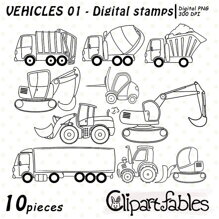 UNDER CONSTRUCTION Digital Stamps, Cute TRUCK Clipart, Tractor Design ...