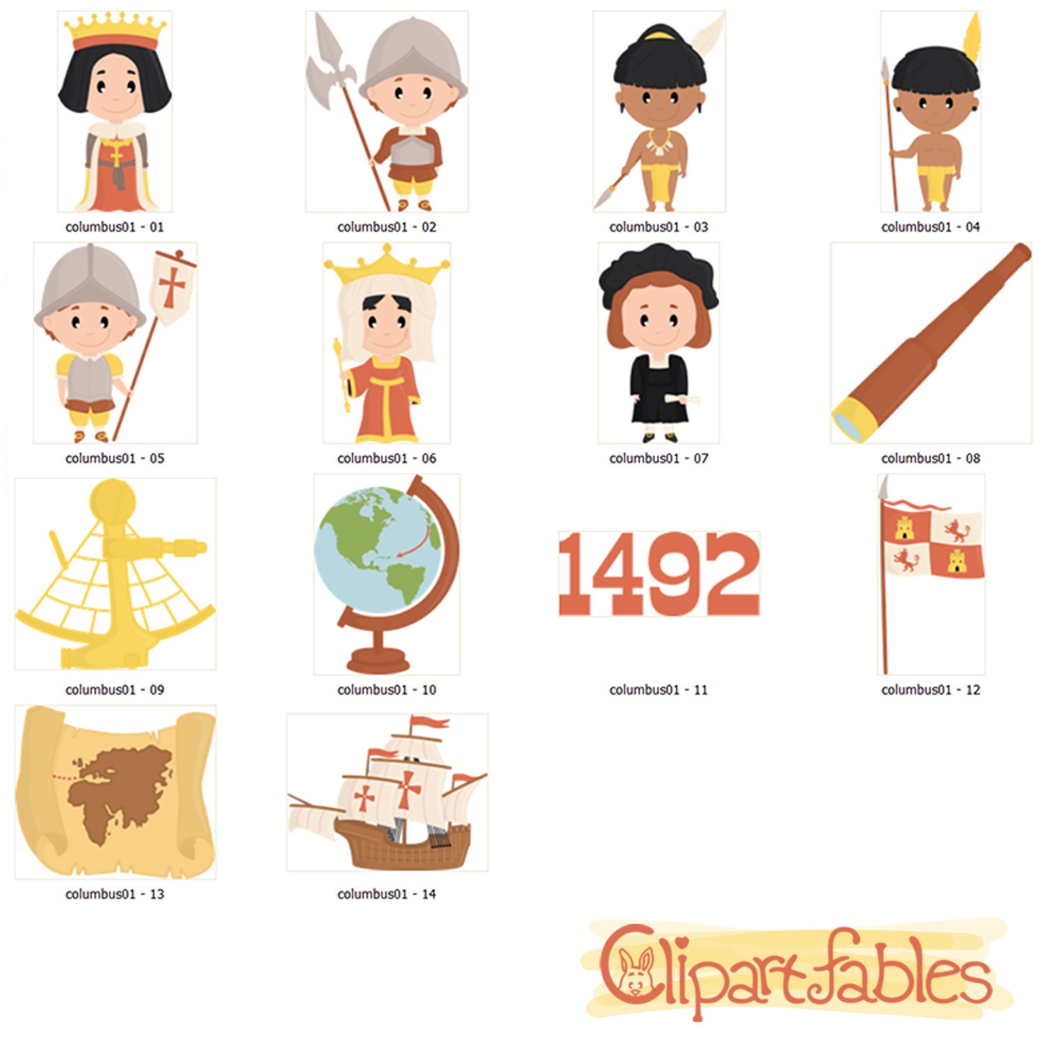 COLUMBUS Clipart, Discovery of America, 1492 Clip Art Set, Christopher ...