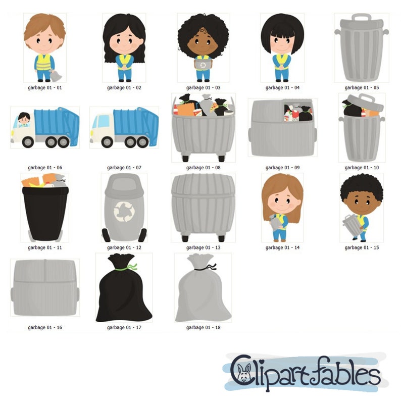 Cute GARBAGE collector clipart Trash clip art Garbage truck | Etsy