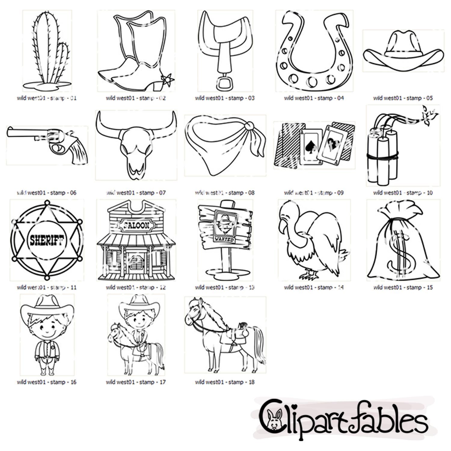 COWBOY Digital Stamps, Western Clipart, Sheriff, Saloon, Wild West ...