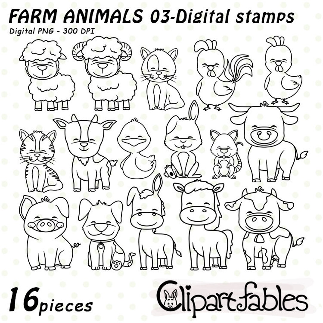 FARM Animals, DIGITAL STAMPS, Baby Animals, Barnyard Clipart, Horse ...