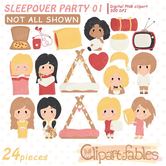 Cute PAJAMAS PARTY Clipart Slumber Clip Art Sleepover Girl | Etsy