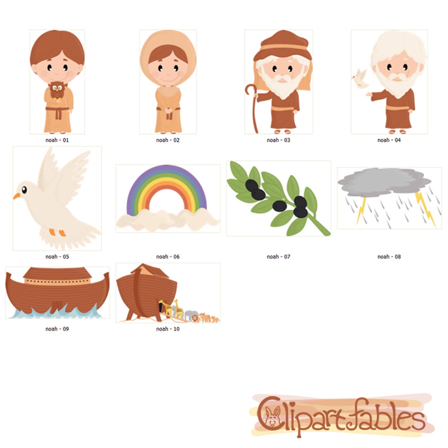 Cute Noah's Ark Clipart Noah and the Flood Cute Animals - Etsy