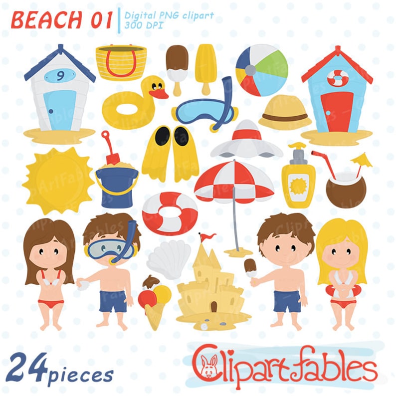 Cute BEACH Clipart, SUMMER Vacation, Beach Fun Time, Happy Kids at the ...