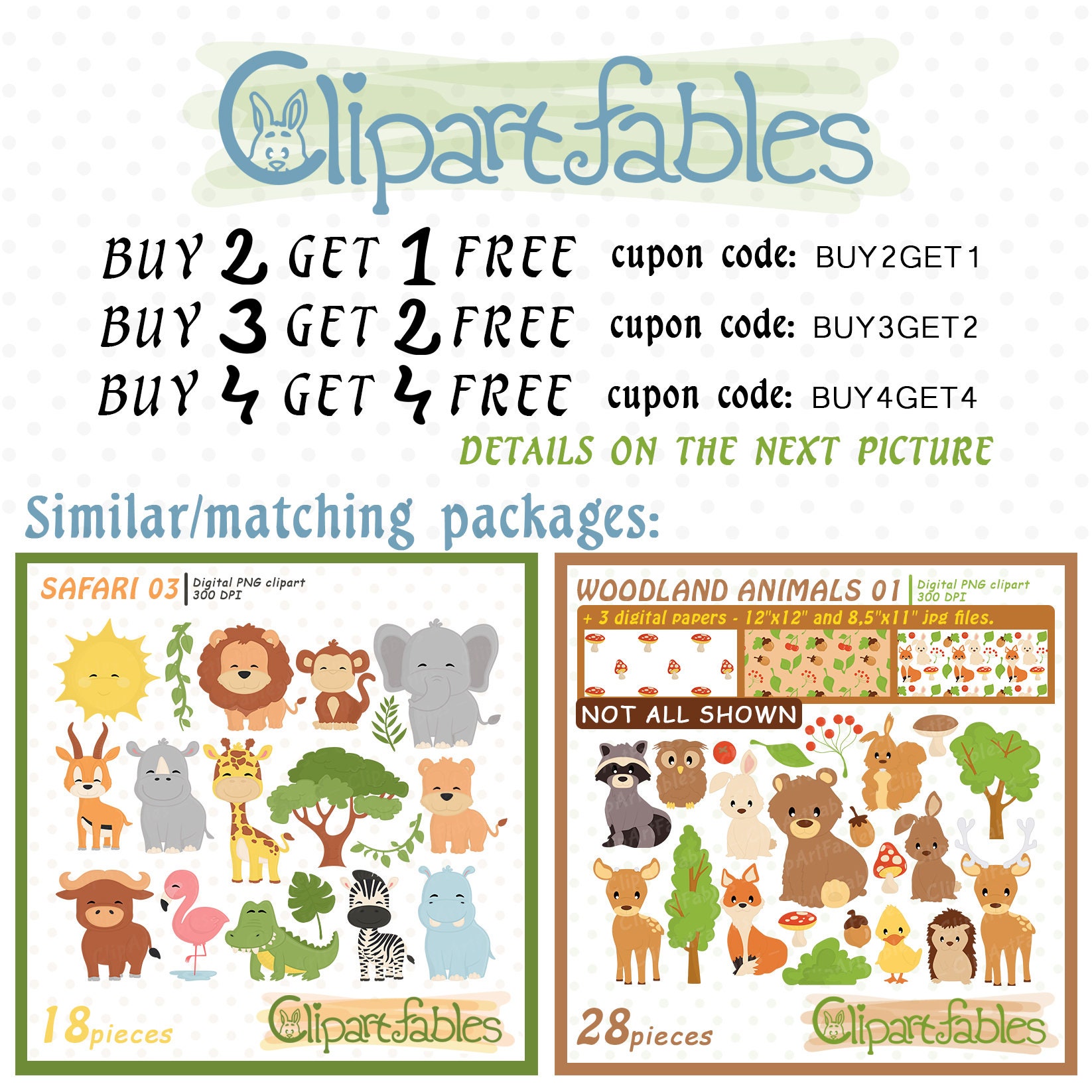 WOODLAND Animals Clipart, Cute FOREST ANIMALS, Digital Clip Art Set ...