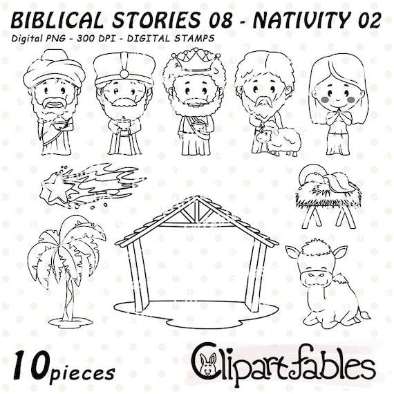 NATIVITY Digital Stamps Biblical Story Line Art Baby Jesus - Etsy