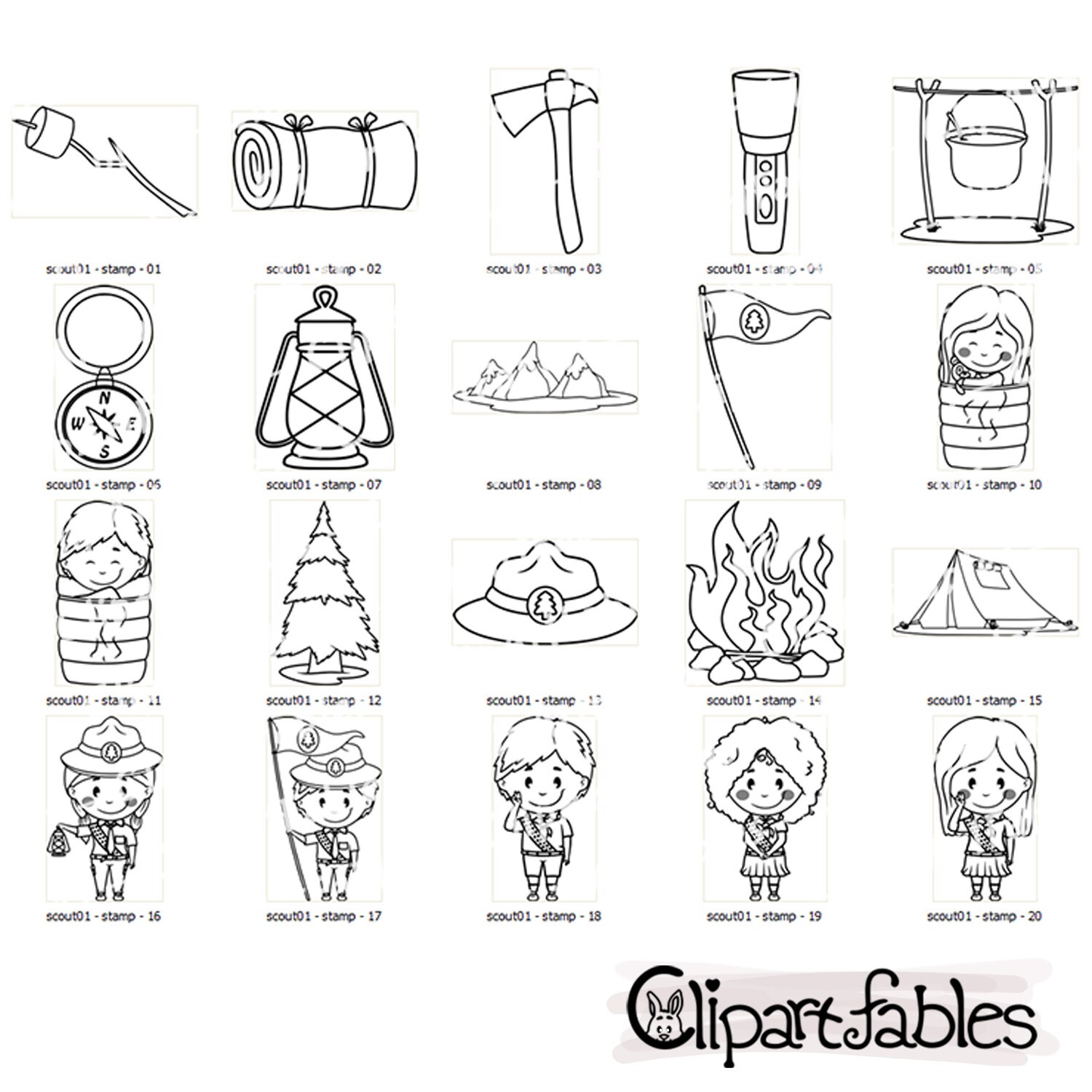 SCOUT Kids Digital Stamps, Explorer Outline, Outdoor, Explorer Clipart ...