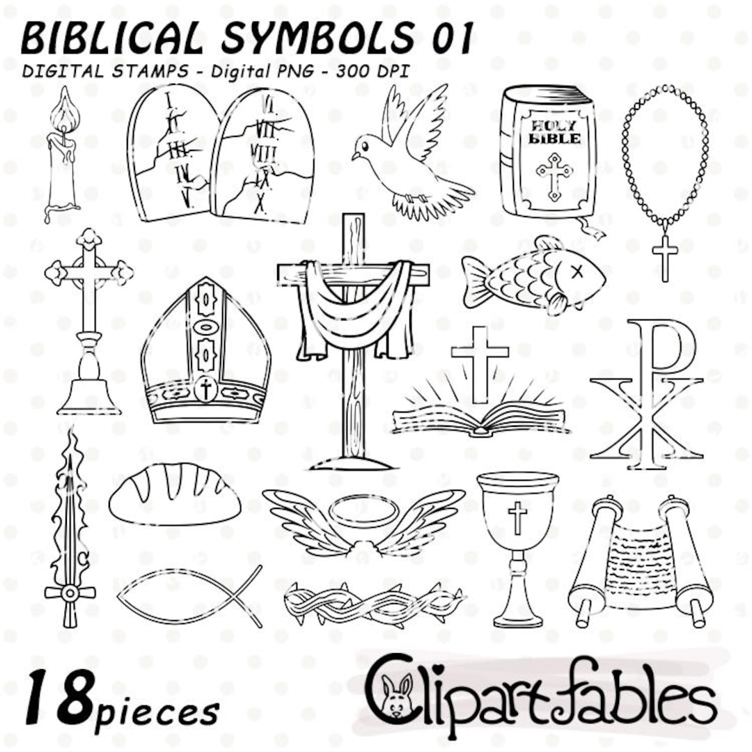 CHRISTIAN SYMBOLS Digital Stamps, Catholic Church Outline, Church ...