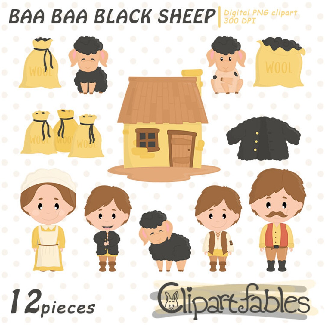 BLACK SHEEP Clipart, Fairy Tale Story, 3 Bags Full, Cute Baa Baa Black ...