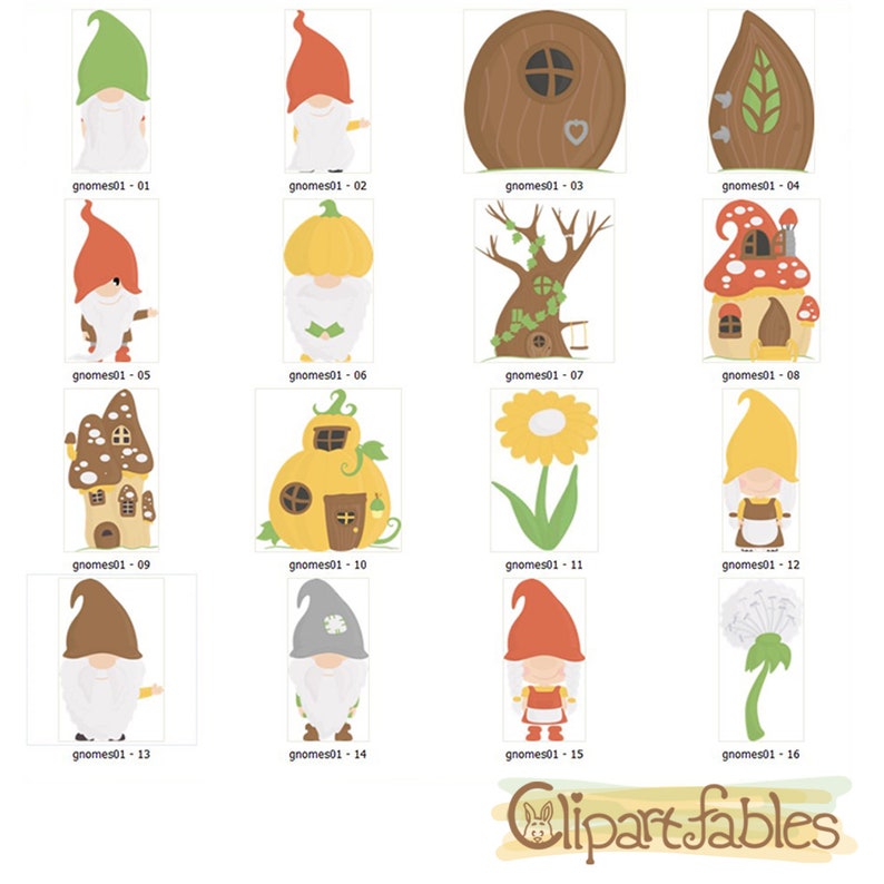 Cute GNOME Clipart, Woodland Clip Art, Forest Gnomes, Mushroom Houses ...