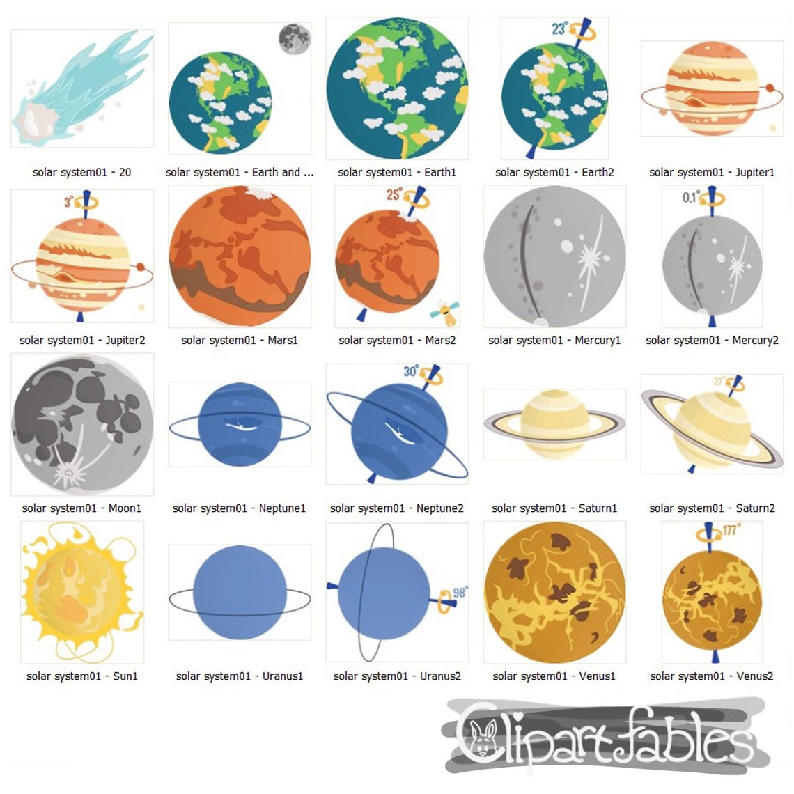 Cute SOLAR SYSTEM Clipart, Planet Clip Art, Outer Space Art, Universe ...