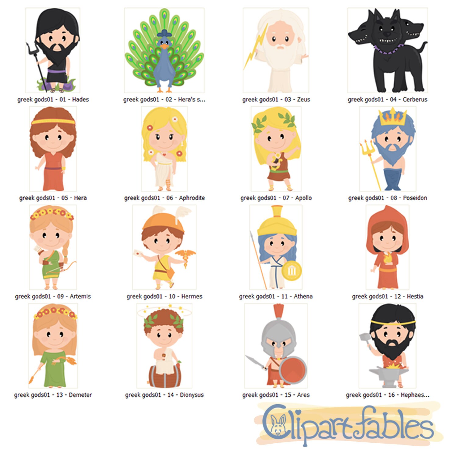 Cute GREEK GODS Clipart, Ancient Greece, Immortal, Greek Religion ...