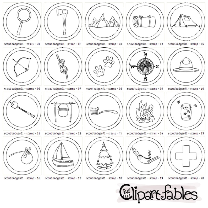 SCOUT BADGES 1 Digital Stamps, Circle Patch Outline, Embroidered, Patch ...