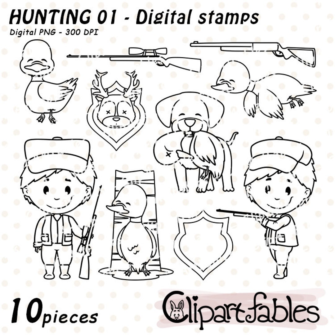 DUCK HUNTING Digital Stamps, Hunter Outline, Funny Characters, Hunting ...