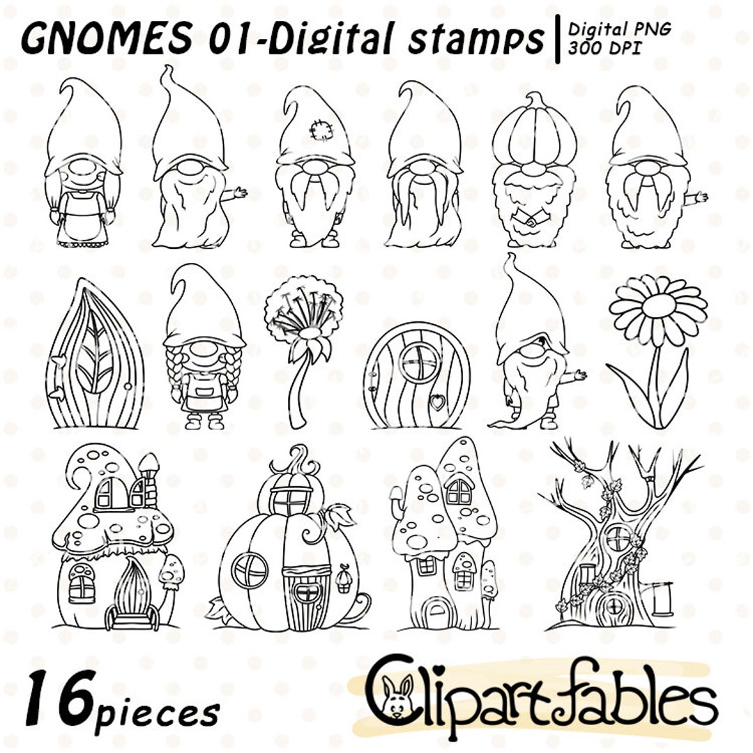 GNOME DIGITAL STAMPS, Woodland Stamp, Forest Gnomes, Cute Mushroom ...