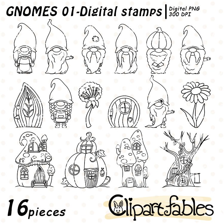 GNOME DIGITAL STAMPS Woodland Stamp Forest Gnomes Cute - Etsy