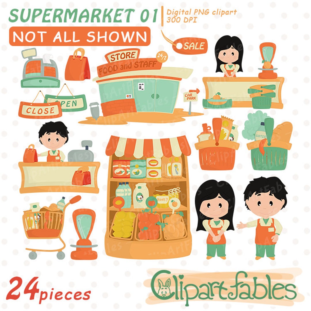 Cute SUPERMARKET Clipart, Grocery Clip Art, Groceries, Shop Graphics ...