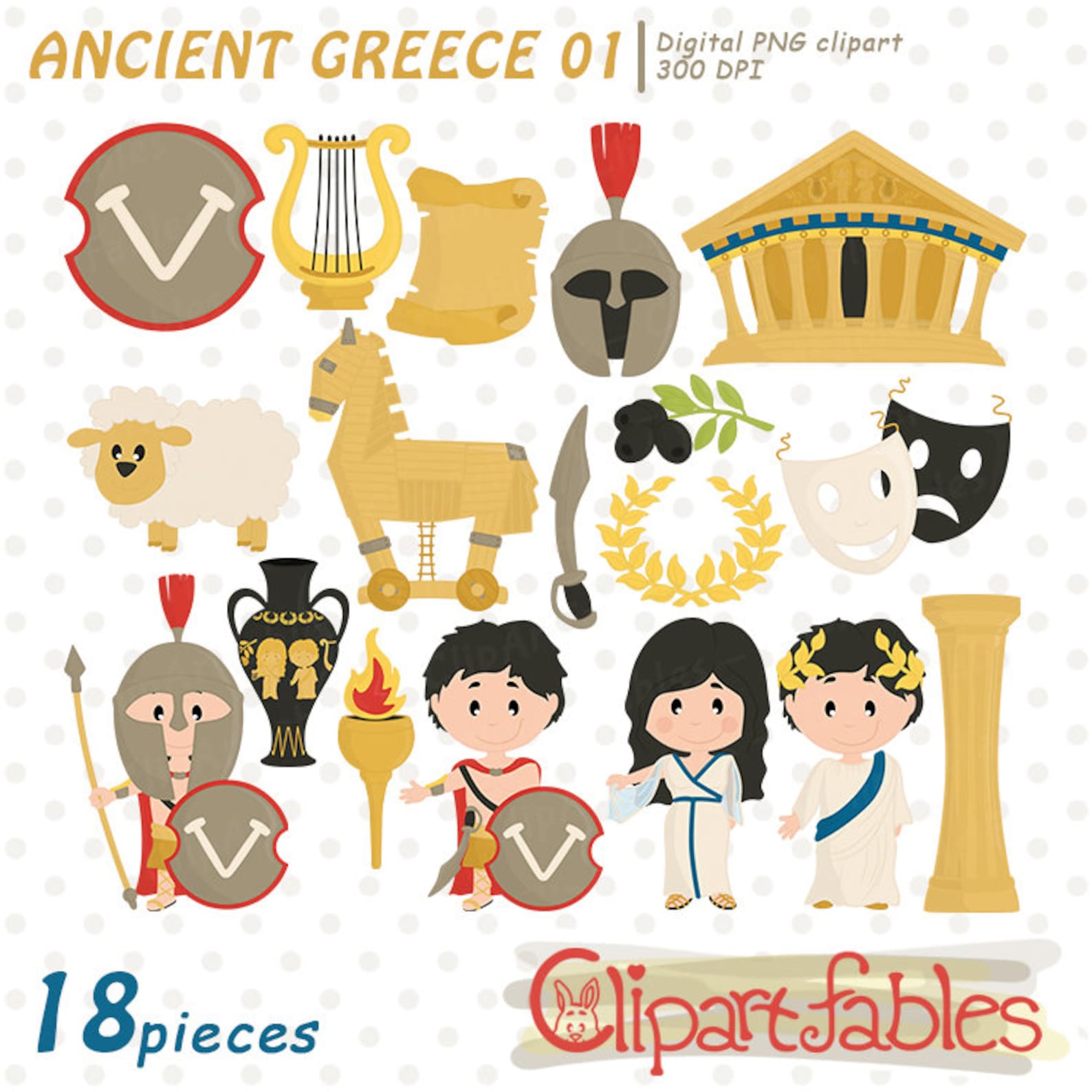 Cute ANCIENT GREECE clipart Travel clip art Sparta King | Etsy