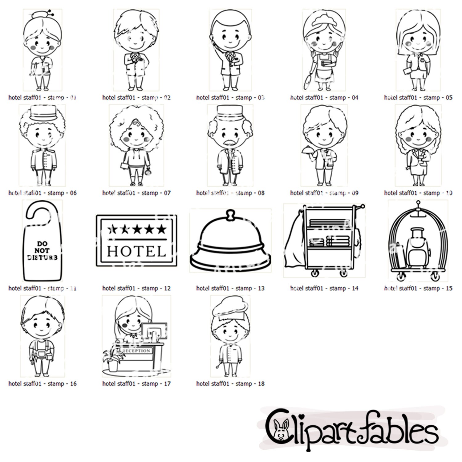 HOTEL STAFF Digital Stamps, Hospitality, Outline, Hotel Worker Team ...
