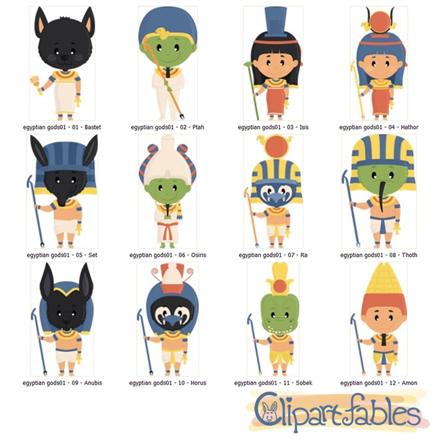 Cute EGYPTIAN GODS Clipart, Travel Art, Ancient Egypt, Egyptian ...