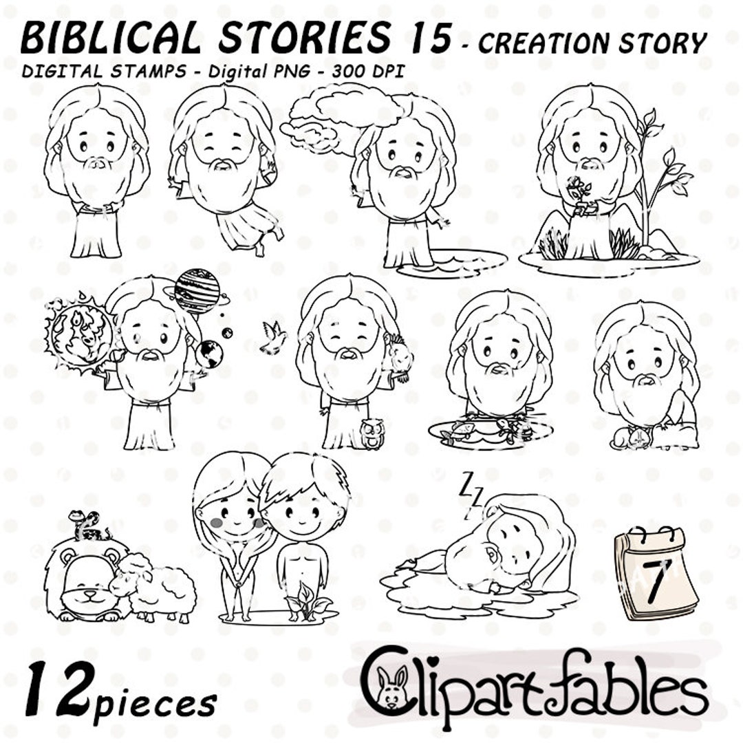 THE CREATION STORY Digital Stamps, Biblical Story for Kids, Genesis ...